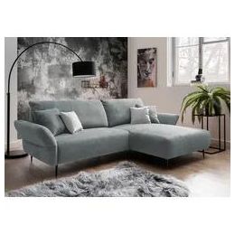 Ecksofa Inosign "Amarena L-Form" Sofas Gr. B/H/T: 286cm x 96cm x 178cm, Struktur, Recamiere rechts, Zierkissenfarbe 40 x 40cm: silber-Zierkissenfarbe 45 x 45cm: mint, grün (mint) inklusive Armlehnenverstellfunktion, 4x Zierkissen gratis