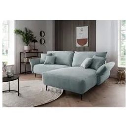 Ecksofa Inosign "Amarena L-Form" Sofas Gr. B/H/T: 286cm x 96cm x 178cm, Cord, Recamiere rechts, Zierkissenfarbe 40 x 40cm: aqua-Zierkissenfarbe 45 x 45cm: aqua, blau (aqua) inklusive Armlehnenverstellfunktion, 4x Zierkissen gratis