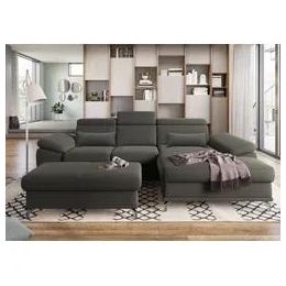 Sit & More Ecksofa SIT&MORE "Cabrio L-Form" Sofas Gr. B/H/T: 295 cm x 87 cm x 180 cm, Struktur fein, Recamiere rechts, mit Sitztiefenverstellung-mit Kopfteilverstellung-mit Armteilfunktion-mit 2 Nierenkissen, grau (anthrazit) mit Sitztiefen- und Armteilverstellung sowie Federkern, 2 Nierenkissen