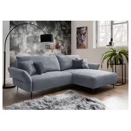 Ecksofa Inosign "Amarena L-Form" Sofas Gr. B/H/T: 286cm x 96cm x 178cm, Struktur, Recamiere rechts, Zierkissenfarbe 40 x 40cm: dunkelblau-Zierkissenfarbe 45 x 45cm: hellblau, blau (hellblau) inklusive Armlehnenverstellfunktion, 4x Zierkissen gratis