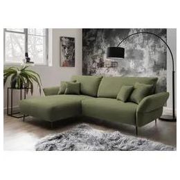 Ecksofa Inosign "Amarena L-Form" Sofas Gr. B/H/T: 286cm x 96cm x 178cm, Struktur fein, Recamiere links, Zierkissenfarbe 40 x 40cm: grün-Zierkissenfarbe 45 x 45cm: grün, grün inklusive Armlehnenverstellfunktion, 4x Zierkissen gratis