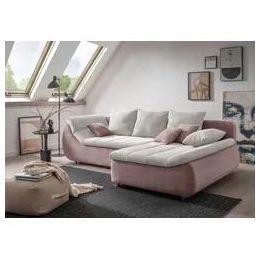 Ecksofa Inosign "Imola L-Form" Sofas Gr. B/H/T: 270cm x 90cm x 170cm, Cord, Recamiere rechts, ohne Bettfunktion, rosa (rosa, silber) wahlweise mit Bettfunktion