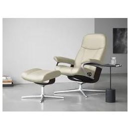 Relaxsessel stressless "Consul" Sessel Gr. Leder BATICK, Cross Base Braun, M, Relaxfunktion-Drehfunktion-PlusTMSystem-Gleitsystem-BalanceAdaptTM, B/H/T: 82cm x 102cm x 72cm, beige (cream batick) mit Hocker, Cross Base, Größe S, M & L, Holzakzent Braun