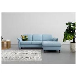 Sit & More Ecksofa SIT&MORE "Maggiore L-Form" Sofas Gr. B/T: 258 cm x 173 cm, Soft clean, mega-Recamiere rechts, mit Kopfteilverstellung-mit Bettfunktion-mit Bettkasten-Fussfarbe: Nickel satiniert, blau (hellblau) wahlweise mit Kopfteilverstellung, Bettfunktion und Bettkasten