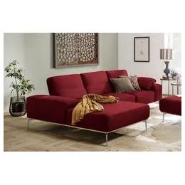 Ecksofa W.Schillig "run" Sofas Gr. B/H/T: 299cm x 88cm x 178cm, Flachgewebe W82, Recamiere links, mit Sitztiefenverstellung, rot (light brick w82) mit elegantem Holzsockel, Füße in Chrom glänzend, Breite 299 cm