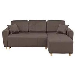 Ecksofa Home Affaire "Scania L-Form" Sofas Gr. B/H/T: 220 cm x 86 cm x 160 cm, Samtoptik, Recamiere rechts, mit Bettfunktion-mit Bettkasten, braun wahlweise mit Bettfunktion und Bettkasten