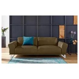 2,5-Sitzer W.Schillig "montanaa" Sofas Gr. B/H/T: 232cm x 78cm x 94cm, Longlife Xtra-Leder Z69, grün (camouflage z69) mit Metallkufen in Chrom glänzend, Breite 232 cm