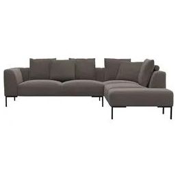 Ecksofa FLEXLUX "Sava Designsofa, bequem und komfortabel, L-Form" Sofas Gr. B/H/T: 319cm x 94cm x 222cm, Struktur, lange Ottomane rechts, braun (taupe brown) Taschenferderkern-Sitz mit Kaltschaum, lose Rücken- & Dekokissen