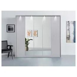 Drehtürenschrank Rauch "Oteli" Schränke Gr. B/H/T: 230cm x 231cm x 58cm, mit Beleuchtung, 5 St., grau (seidengrau) mit Mittelspiegel und Passepartout optional Beleuchtung