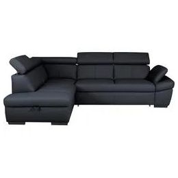 Ecksofa exxpo - SOFA FASHION "Salerno, klassisch modernes Funktionssofa, hoher Sitzkomfort, L-Form" Sofas Gr. B/H/T: 268cm x 77cm x 204cm, Lederfaserstoff, Ottomane links, ohne Bettfunktion-ohne Bettkasten, schwarz inkl. Kopf- und Armteilverstellung, wahlweise mit Bettfunktion