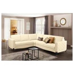 Ecksofa Home Affaire "Brahms" Sofas Gr. B/H/T: 242cm x 91cm x 286cm, NaturLEDER Madras, langer Schenkel rechts, beige (creme) Federkern, hohe Holzfüße in edler Optik, Karosteppung