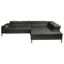 Ecksofa Gallery M BRANDED BY MUSTERRING "Felicia Due L-Form" Sofas Gr. B/H/T: 312cm x 69cm x 216cm, Feincord, mega-Recamiere rechts, mit Sitzvorzug motorisch, grau (anthrazit) Wahlweise mit Sitzvorzug, inkl. Kopfteilverstellung, Sitzhöhe 40 cm