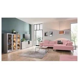 Ecksofa Gallery M BRANDED BY MUSTERRING "Felicia Due L-Form" Sofas Gr. B/H/T: 312cm x 69cm x 216cm, Velours, mega-Recamiere rechts, mit Sitzvorzug manuell, rosa Wahlweise mit Sitzvorzug, inkl. Kopfteilverstellung, Sitzhöhe 40 cm