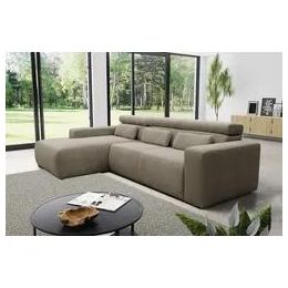 Ecksofa DOMO collection "Brandon große Ausführung B/T/H: 289/177/80 cm, auch in Leder und Cord" Sofas Gr. B/H/T: 285 cm x 80 cm x 175 cm, Cord, Recamiere links, ohne Sitztiefenverstellung, mit Nierenkissen, braun (schlamm) mit Kopfteilverstellung, wahlweise Sitztiefenverstellung, L-Form