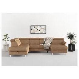 Sit & More Wohnlandschaft SIT & MORE "Marano U-Form", braun (macciato), B:304cm T:216cm, 100% Polyester, Sofas, inklusive Kopfteilverstellung, wahlweise mit Bettfunktion, Bettkasten