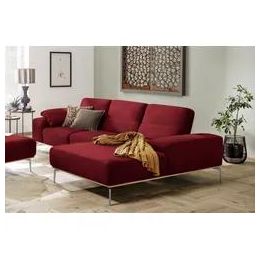 Ecksofa W.Schillig "run" Sofas Gr. B/H/T: 299cm x 88cm x 178cm, Flachgewebe W82, Recamiere rechts, mit Sitztiefenverstellung, rot (light brick w82) mit elegantem Holzsockel, Füße in Chrom glänzend, Breite 299 cm