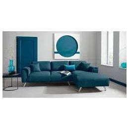 Ecksofa Inosign "Malaga L-Form" Sofas Gr. B/H/T: 276cm x 85cm x 169cm, Struktur fein, Recamiere rechts, blau (petrol) Deckenoptik auf Recamiere und Armlehne