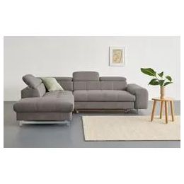 Ecksofa COTTA "Chef L-Form" Sofas Gr. B/H/T: 257cm x 72cm x 206cm, Feinstruktur, Ottomane links, mit Kopfteilverstellung-ohne Bettfunktion, grau (elephant) mit Kopfteilverstellung, wahlweise Bettfunktion