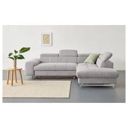 Ecksofa COTTA "Chef L-Form" Sofas Gr. B/H/T: 257cm x 72cm x 206cm, Feinstruktur, Ottomane rechts, mit Kopfteilverstellung-ohne Bettfunktion, grau (platinum) mit Kopfteilverstellung, wahlweise Bettfunktion