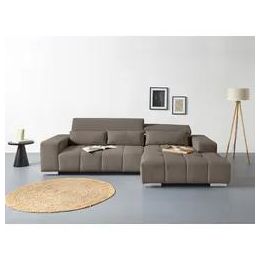 Ecksofa COTTA "Orion L-Form" Sofas Gr. B/H/T: 307cm x 73cm x 186cm, Chenille-Struktur, Recamiere rechts, grau (taupe) mit Recamiere, inkl. verstellbaren Kopfstützen und 3 Kissen