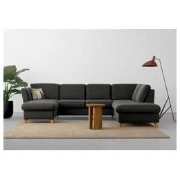 Wohnlandschaft Home Affaire "Trelleborg U-Form" Sofas Gr. B/H/T: 307 cm x 86 cm x 213 cm, Feincord, Ottomane rechts, ohne Bettfunktion-ohne Stauraum, grau (anthrazit) wahlweise mit Bettfunktion und Bettkasten, inkl. Federkern-Polsterung