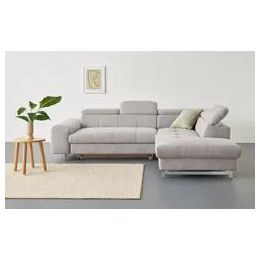 Ecksofa COTTA "Chef L-Form" Sofas Gr. B/H/T: 257cm x 72cm x 206cm, Feinstruktur, Ottomane rechts, mit Kopfteilverstellung-mit Bettfunktion, grau (elephant) mit Kopfteilverstellung, wahlweise Bettfunktion