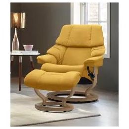 Relaxsessel stressless "Reno" Sessel Gr. ROHLEDER Stoff Q2 FARON, Classic Base Eiche, Relaxfunktion-Drehfunktion-PlusTMSystem-Gleitsystem, B/H/T: 75cm x 96cm x 75cm, gelb (yellow q2 faron) mit Classic Base, Größe S, M & L, Gestell Eiche