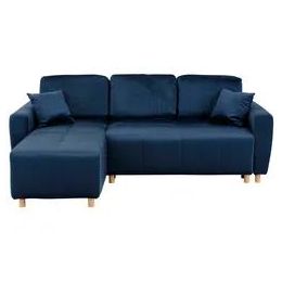 Ecksofa Home Affaire "Scania L-Form" Sofas Gr. B/H/T: 220 cm x 86 cm x 160 cm, Samtoptik, Recamiere links, ohne Bettfunktion-ohne Bettkasten, blau wahlweise mit Bettfunktion und Bettkasten