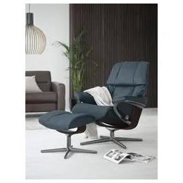 Relaxsessel stressless "Reno" Sessel Gr. ROHLEDER Stoff Q2 FARON, Cross Base Braun, Relaxfunktion-Drehfunktion-PlusTMSystem-Gleitsystem-BalanceAdaptTM, B/H/T: 79cm x 99cm x 75cm, blau (petrol q2 faron) mit Cross Base, Größe S, M & L, Holzakzent Braun