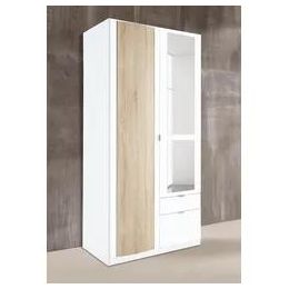 Kleiderschrank Priess, weiß (weiß, struktureichefarben hell), B:94cm H:193cm T:54cm, Holzwerkstoff, Schränke, Drehtürenschrank Kleiderschrank, mit gerundeten Elementen auf den Außentüren