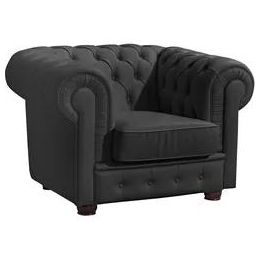 Chesterfield-Sessel Max Winzer "Windsor, Loungesessel" Sessel Gr. Leder, B/H/T: 110cm x 75cm x 96cm, schwarz mit edler Knopfheftung