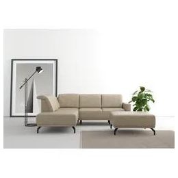 Sit & More Ecksofa SIT & MORE "Bailando L-Form" Sofas Gr. B/H/T: 249cm x 84cm x 205cm, Luxus-Microfaser mit Prägung, Ottomane links, mit Kopfteilverstellung-mit Vorziehsitz motorisch, beige wahlweise mit Kopfteilverstellung und Vorziehsitz, motorisch