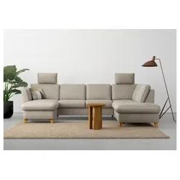 Wohnlandschaft Home Affaire "Trelleborg U-Form" Sofas Gr. B/H/T: 307 cm x 86 cm x 213 cm, Feincord, Ottomane rechts, ohne Bettfunktion-ohne Stauraum, grau (steel) wahlweise mit Bettfunktion und Bettkasten, inkl. Federkern-Polsterung