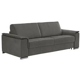 Schlafsofa Egoitaliano "Cecilia, modern & elegant, erstklassiger Sitzkomfort, Dauerschläfer" Sofas Gr. B/H/T: 234cm x 85cm x 102cm, Luxus-Microfaser Lederoptik, grau (smoke) inkl. Matratze und hochwertigem Metallbettrahmen, toller Schlafkomfort