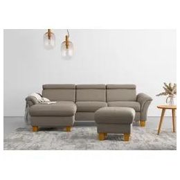 Ecksofa Home Affaire "Lindgren L-Form" Sofas Gr. B/H/T: 258cm x 84cm x 169cm, Luxus-Microfaser Florence, Recamiere links, mit Bettfunktion mit einklappbaren Rollen-mit Relaxfunktion motorisch im Recamiere-mit Kopfteilverstellung-ohne Bettkasten-ohne Federkern, braun (savannah) wahlweise mit Bett klappbaren Rollen, Kasten und Kopfverstellung