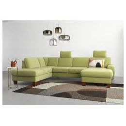 Wohnlandschaft Home Affaire "Vision U-Form" Sofas Gr. B/H/T: 315 cm x 90 cm x 215 cm, Struktur weich, Ottomane links, ohne Bettfunktion-ohne Stauraum, grün wahlweise mit Bettfunktion und Stauraum, auch in Easy Care-Bezug