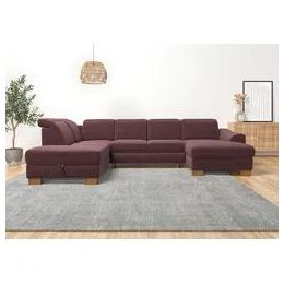 Wohnlandschaft Home Affaire "Dundee U-Form" Sofas Gr. B/H/T: 338 cm x 86 cm x 219 cm, Flachgewebe, Ottomane links, mit Bettfunktion-mit Stauraum-mit Kopfteilverstellung, lila (flieder) wahlweise mit Kopfteilverstellung und zusätzlich Bettfunktion