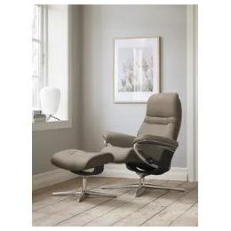 Relaxsessel stressless "Sunrise" Sessel Gr. ROHLEDER Stoff Q2 FARON, Cross Base Schwarz, Relaxfunktion-Drehfunktion-PlusTMSystem-Gleitsystem-BalanceAdaptTM, B/H/T: 83cm x 105cm x 74cm, beige (beige q2 faron) mit Cross Base, Größe S, M & L, Holzakzent Schwarz