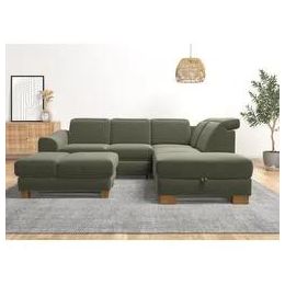 Ecksofa Home Affaire "Dundee L-Form" Sofas Gr. B/H/T: 263cm x 86cm x 219cm, Flachgewebe, Ottomane rechts, mit Bettfunktion-mit Stauraum-mit Kopfteilverstellung, grün wahlweise mit Kopfteilverstellung und zusätzlich Bettfunktion