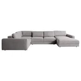 Wohnlandschaft Places of Style "Bloomfield, U-Form" Sofas Gr. B/H/T: 405cm x 84cm x 224cm, Struktur, mega-Recamiere rechts, XXL mit Sitztiefenverstellung, grau mit extra tiefer Sitzfläche, wahlweise Sitztiefenverstellung