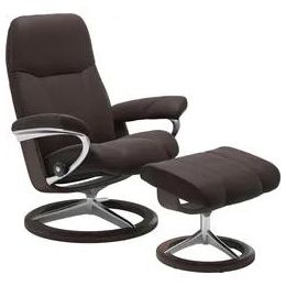 Relaxsessel stressless "Consul" Sessel Gr. Leder PALOMA, Signature Base Wenge, BalanceAdaptTM-PlusTMSystem-Gleitsystem-Relaxfunktion-Drehfunktion-Kopfstützenverstellung-Rückteilverstellung, B/H/T: 82cm x 102cm x 72cm, braun (chocolate paloma) mit Hocker, Signature Base, Größe M, Gestell Wenge