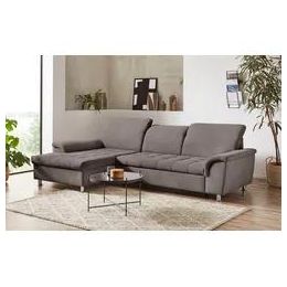 Ecksofa DOMO collection "Franzi L-Form" Sofas Gr. B/H/T: 279cm x 81cm x 170cm, Struktur fein, Recamiere links, mit Bettfunktion-mit Bettkasten-mit Kopfteilverstellung, grau (stone) wahlweise mit Kopfteilverstellung (dann Tiefe: 170 cm)