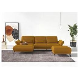 Ecksofa Inosign "Coco L-Form" Sofas Gr. B/H/T: 284cm x 88cm x 196cm, Breitcord, mega-Recamiere links, mit Sitztiefenverstellung-mit Armteilverstellung-mit Kopfteilverstellung-ohne Federkern, gelb (mustard) Sitztiefen-, Arm- und Kopfteilverstellung, Cord-Bezug, Fußhöhe 15 cm