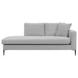 Recamiere LEONIQUE "Cozy" Sofas Gr. B/H/T: 195cm x 80cm x 97cm, Strukturstoff, Armlehne rechts, grau (hellgrau) Chaiselongue Sofas mit losen Kissen und Metallbeinen, Armlehne links oder rechts wählbar