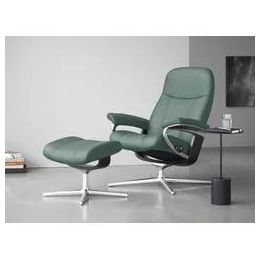 Relaxsessel stressless "Consul" Sessel Gr. Leder PALOMA, Cross Base Schwarz, M, Relaxfunktion-Drehfunktion-PlusTMSystem-Gleitsystem-BalanceAdaptTM, B/H/T: 82cm x 102cm x 72cm, grün (aqua green paloma) mit Hocker, Cross Base, Größe S, M & L, Holzakzent Schwarz