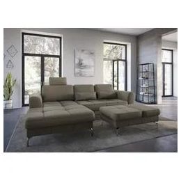 Sit & More Ecksofa SIT & MORE "Bendigo L-Form" Sofas Gr. B/H/T: 284cm x 87cm x 175cm, NaturLEDER, mega-Recamiere links, mit satiniertem Nickelfuß, braun (schlamm) inklusive Sitztiefenverstellung, Bodenfreiheit 15 cm, 2 Fußfarben