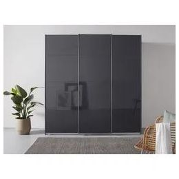 Schwebetürenschrank Rauch "Kleiderschrank Schrank Garderobe TOPSELLER OTELI inkl. Inneneinteilung" Schränke Gr. B/H/T: 203 cm x 210 cm x 62 cm, grau (graumetallic, hochglanz effektgrau) mit 3 Innenschubladen sowie zusätzlichen Einlegeböden MADE IN GERMANY