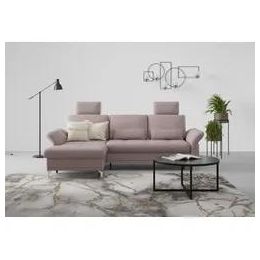 Ecksofa Inosign "Palm Beach L-Form" Sofas Gr. B/H/T: 275 cm x 89 cm x 175 cm, Chenille-Optik, mega-Recamiere links, mit Sitztiefenverstellung-mit Bettfunktion-mit Bettkasten-mit Armteilverstellung, rosa (rosé) Federkern, mit Sitztiefenverstellung, wahlweise Bettfunktion