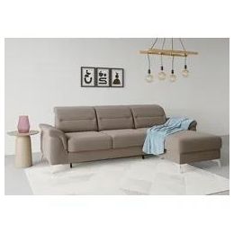 Sit & More Ecksofa SIT & MORE "Sinatra L-Form" Sofas Gr. B/H/T: 258cm x 85cm x 170cm, Luxus-Microfaser Paris, Recamiere rechts, Mit Kopfteilverstellung-Mit Armteilfunktion-Mit Bettfunktion-Mit Bettkasten, grau (taupe) mit Recamiere, optinal Kopfteilverstellung und Armteilfunktion