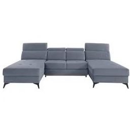 Wohnlandschaft Inosign "Cardiz U-Form" Sofas Gr. B/H/T: 296 cm x 83 cm x 173 cm, Webstoff, gleichschenklig, ohne Bettfunktion-ohne Bettkasten, blau (blaugrau) inkl.Kopfteilverstellung und Federkern wahlweise mit Bettfunktion